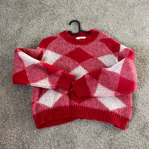 Sandro | Sweaters | Sandro Red Sparks Diamond Plaid Oversized Pullover ...